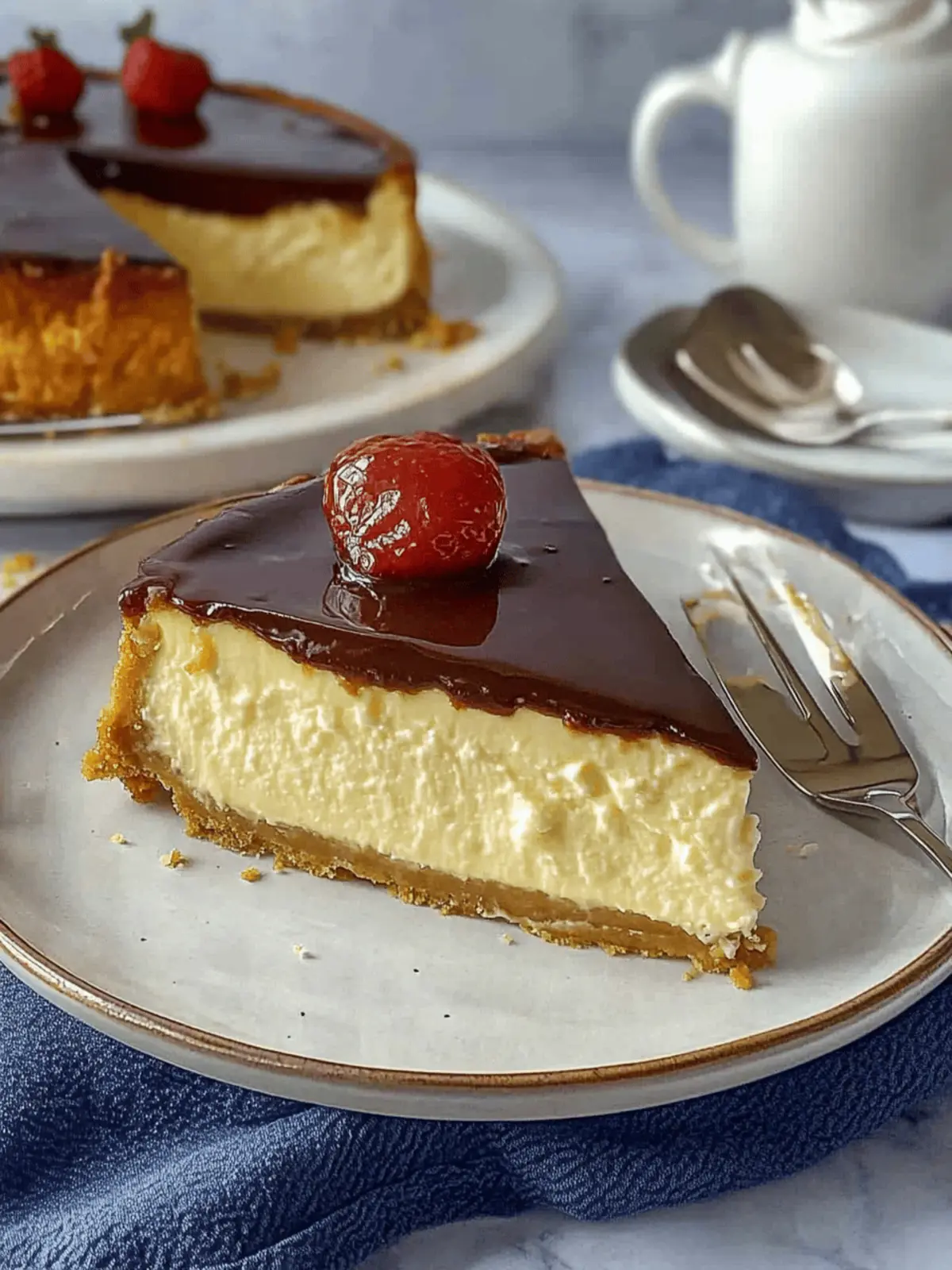 Irresistible New York Style Baked Cheesecake with Chocolate Ganache