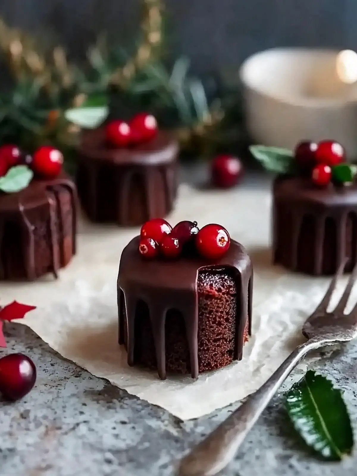 Irresistible Vegan Chocolate Cranberry Christmas Mini Cakes