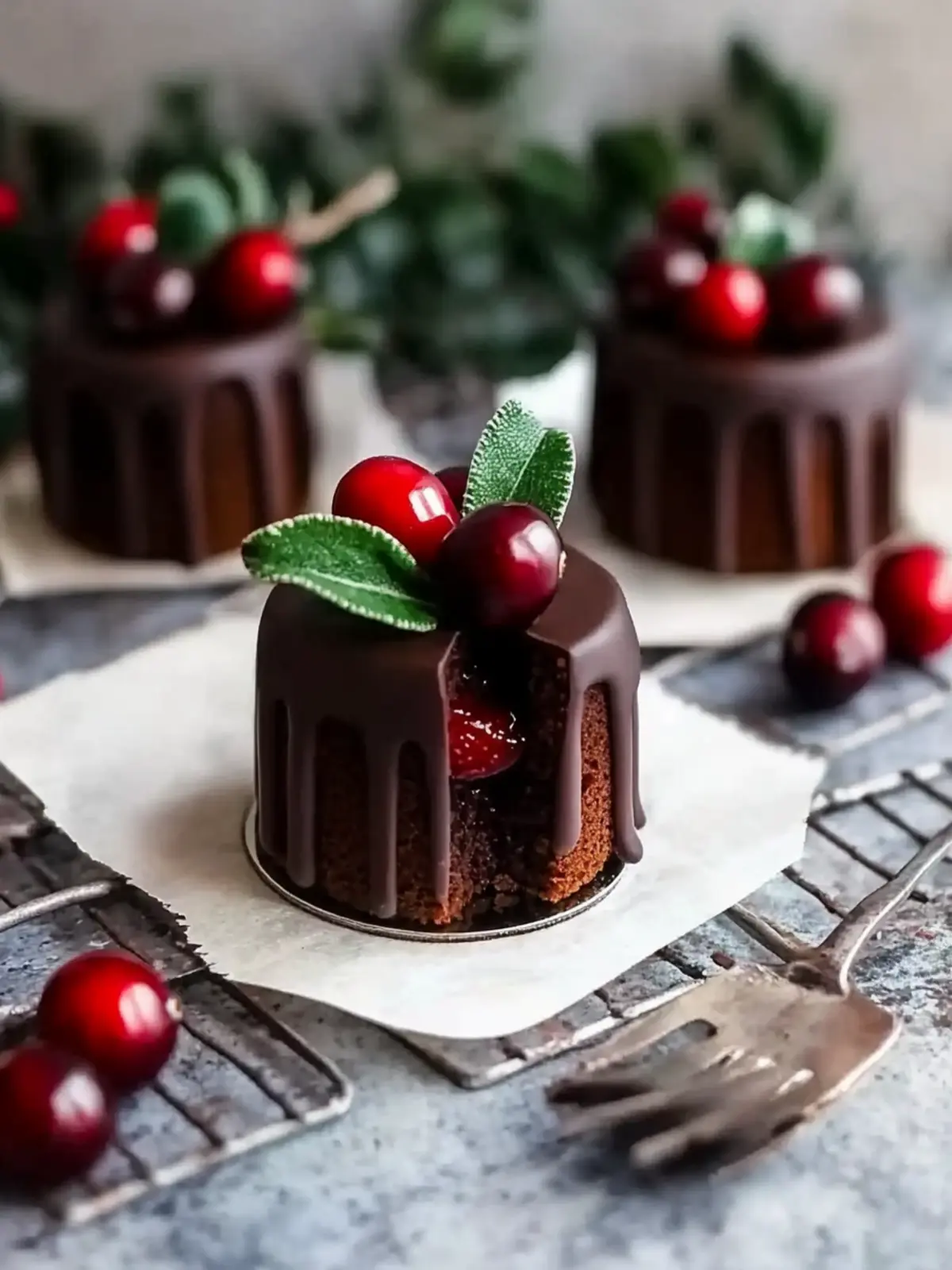 Irresistible Vegan Chocolate Cranberry Christmas Mini Cakes