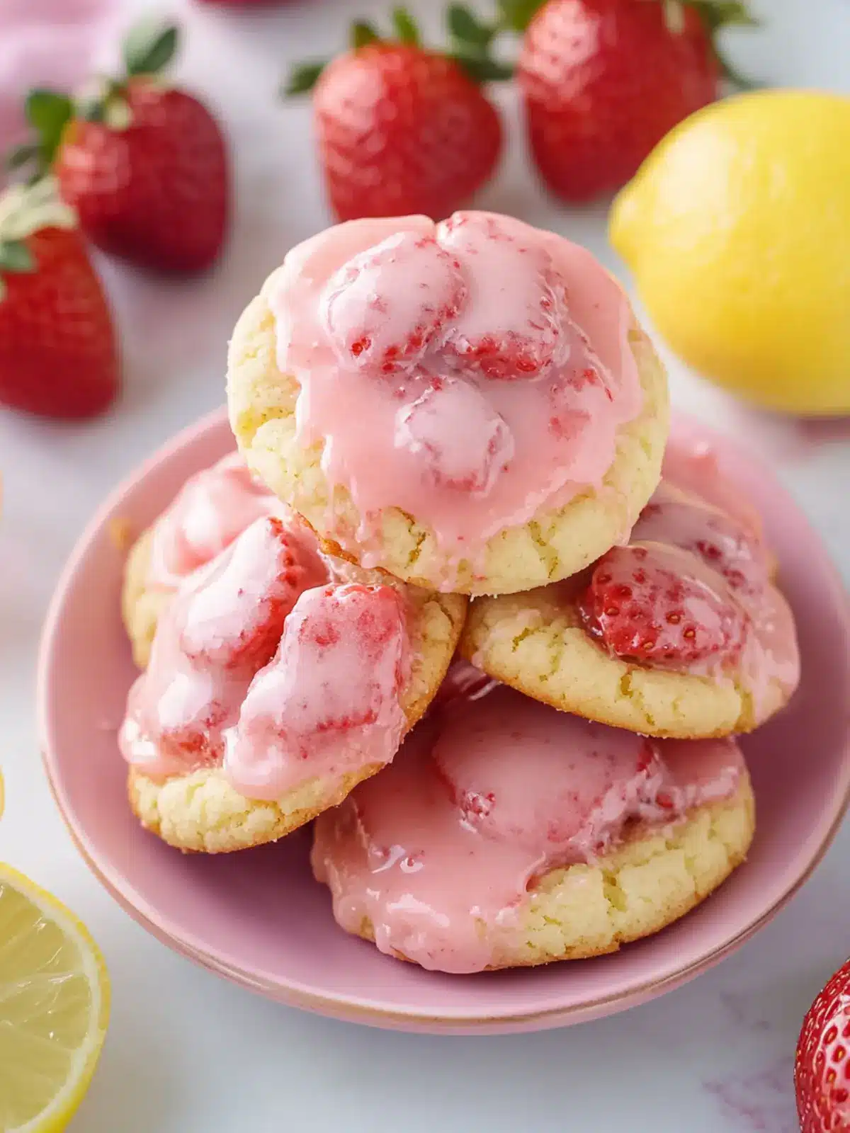 Irresistible Strawberry Cake Mix Cookies with Lemon Glaze