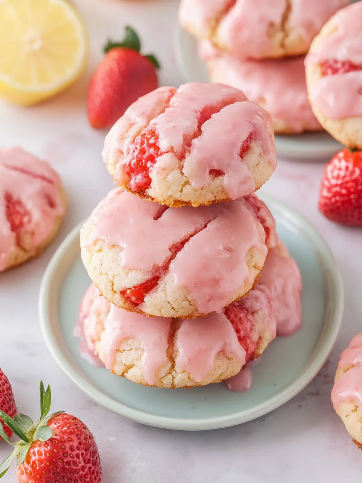 Irresistible Strawberry Cake Mix Cookies with Lemon Glaze