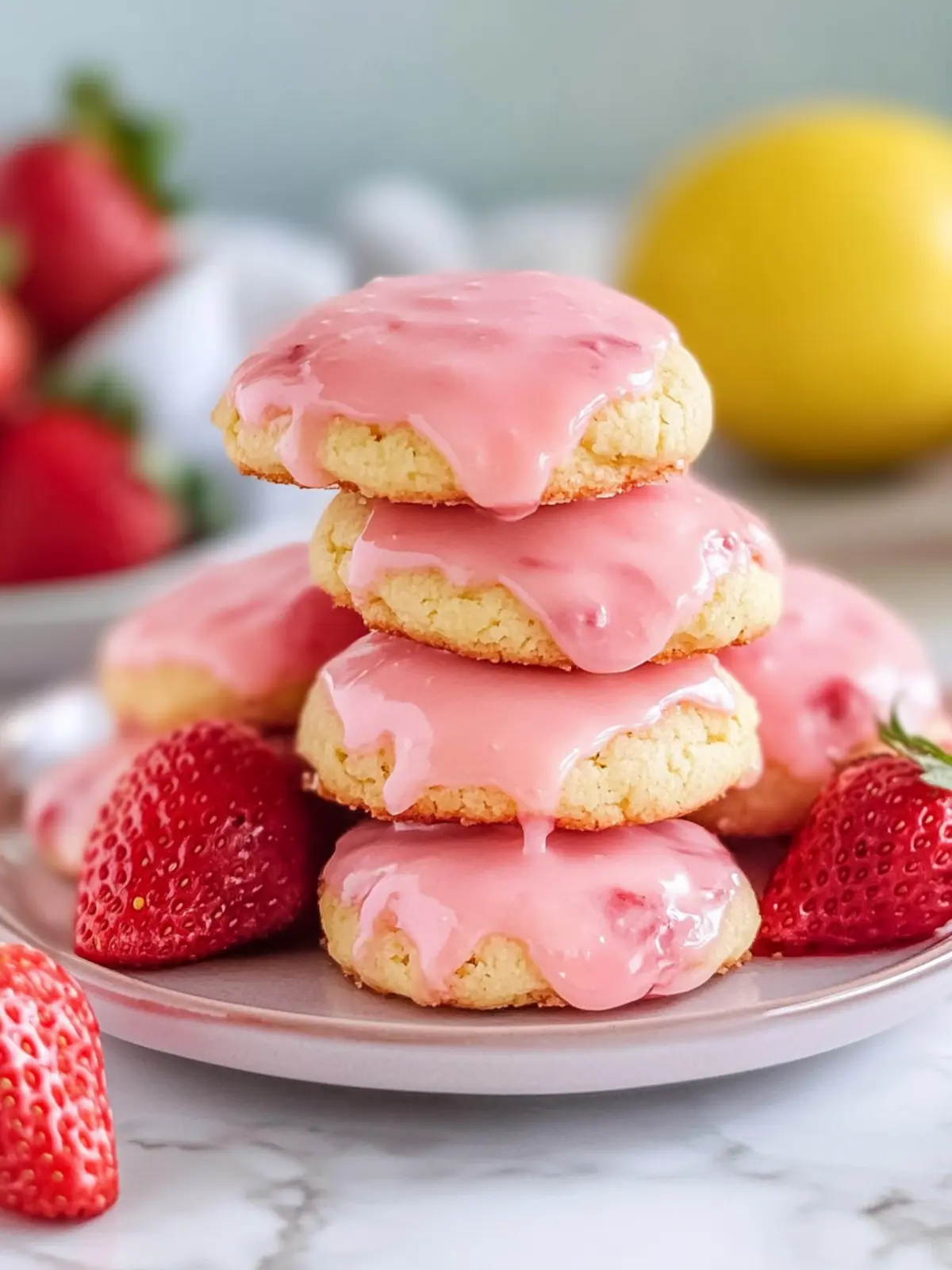Irresistible Strawberry Cake Mix Cookies with Lemon Glaze